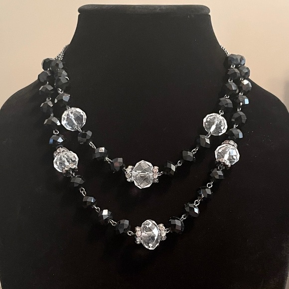 Vintage | Jewelry | Vintage Two Strand Crown Trifari Black Clear ...